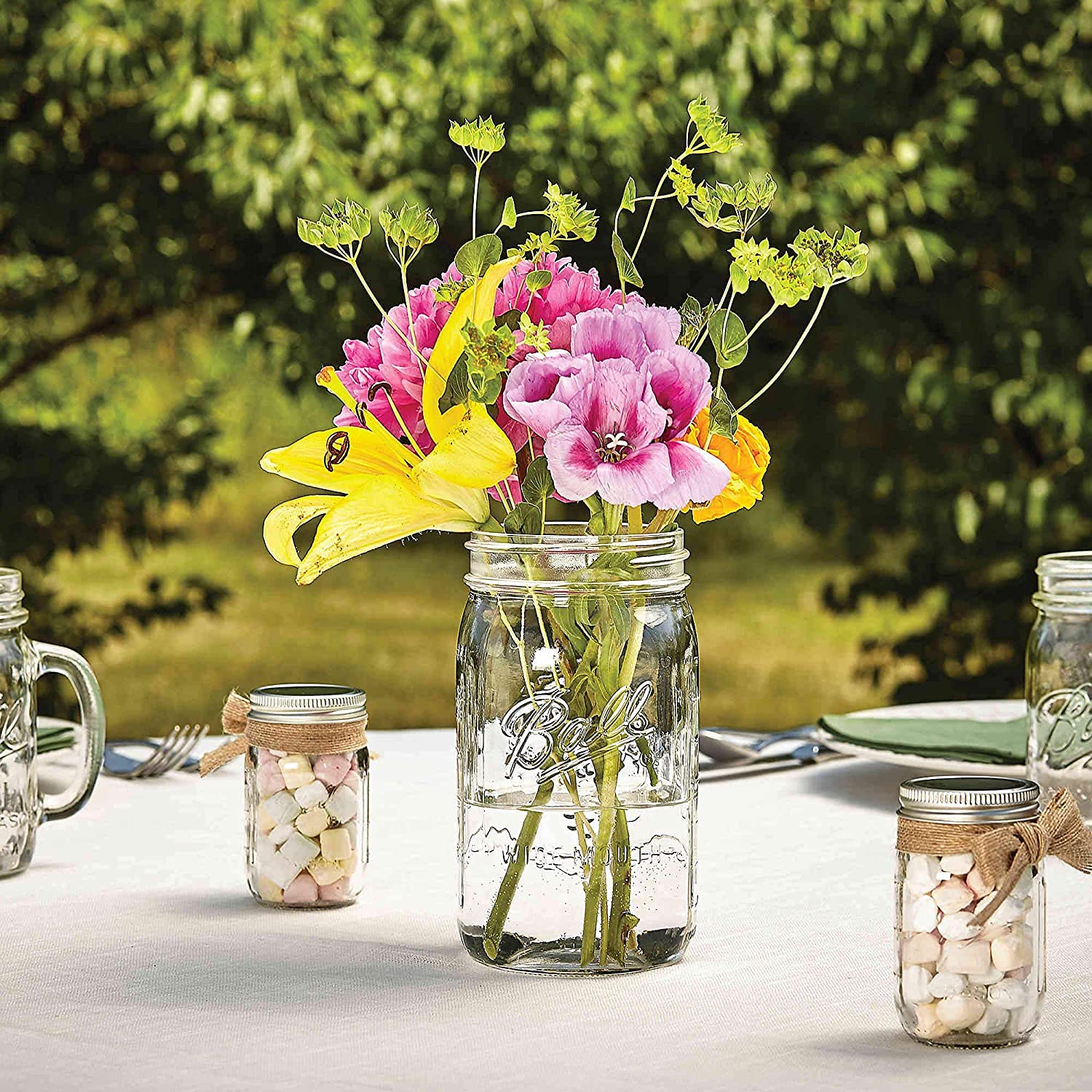 ball mason 4 Ball Mason Jar - 32 oz. Clear glass jars with wide mouth lips, with 4 lip colors and Lyeusa cleaning brush Clear glass container
