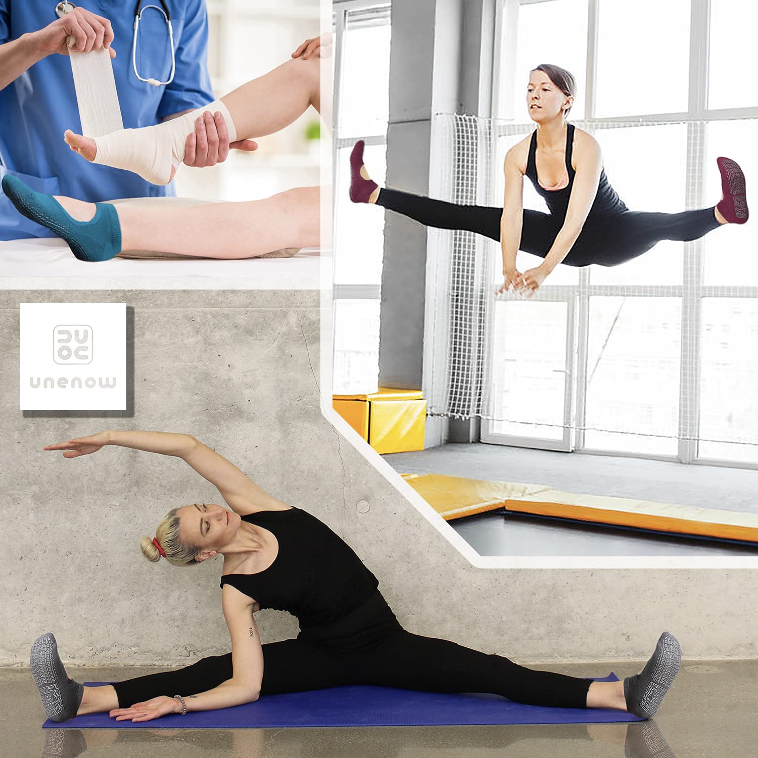 unenow Non Slip Grip Yoga Socks for Women with Cushion for Pilates, Barre, Home