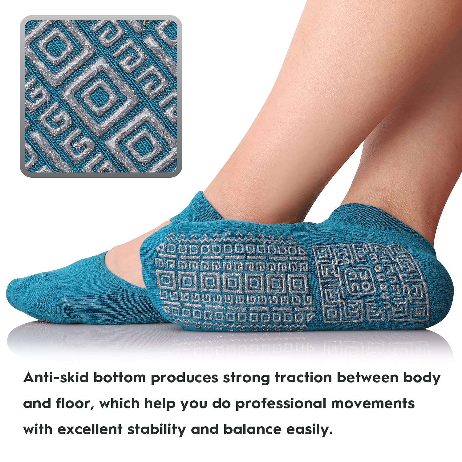 unenow Non Slip Grip Yoga Socks for Women with Cushion for Pilates, Barre, Home