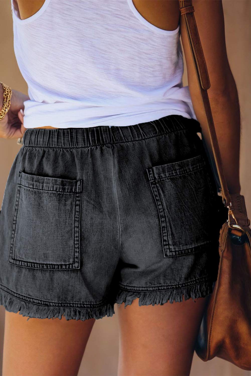 SMENG Womens Summer Cotton Casual Shorts for Women Plus Size Elastic Waist Linen 5 in Pants Pull on Drawstring Ladies Comfy Sleeping Clothes Black XL