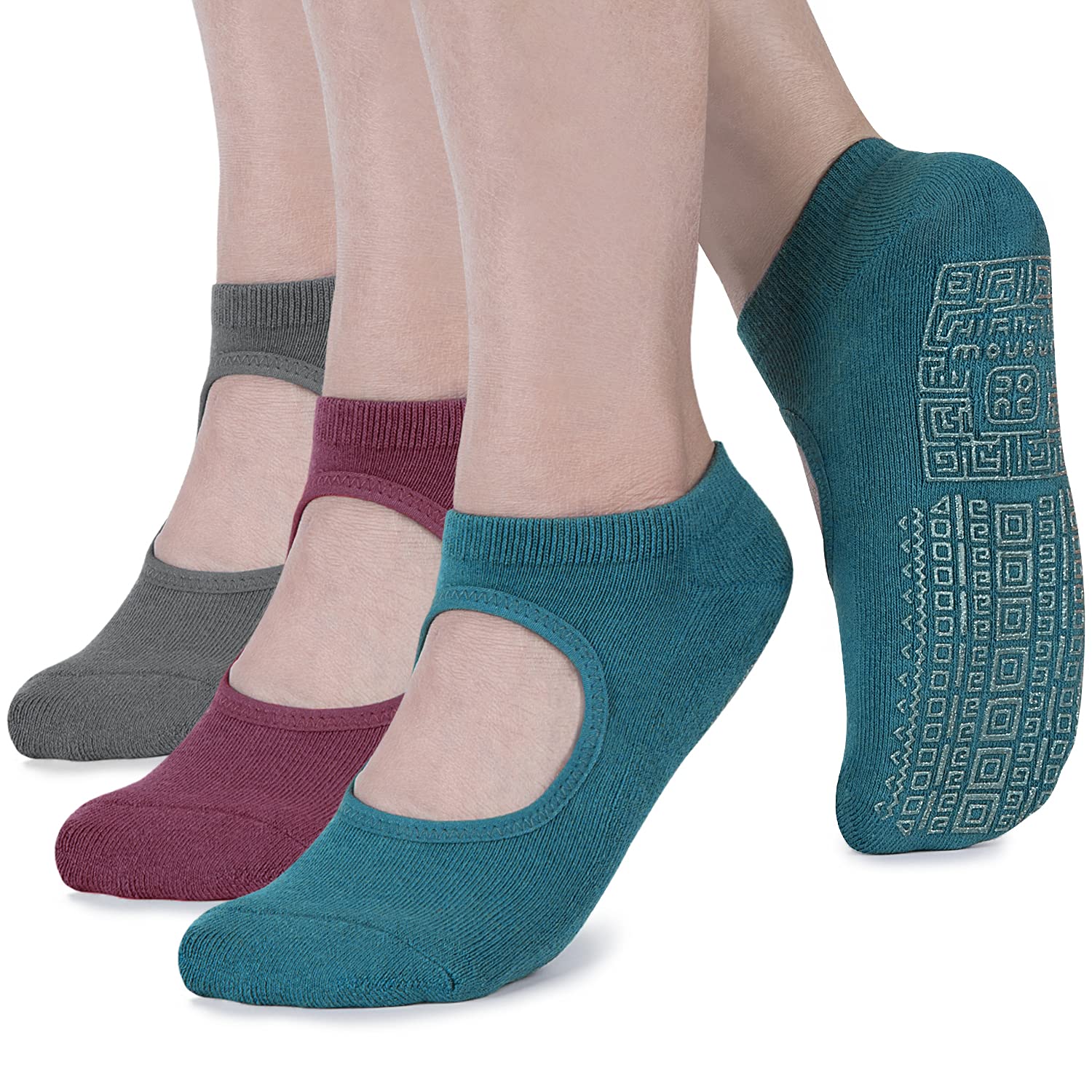 unenow Non Slip Grip Yoga Socks for Women with Cushion for Pilates, Barre, Home