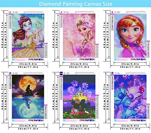 BOGVIAP Diamond Painting 6 Pack Diamond Art Sets Round Full Drill,Cartoon Diamond Painting 6 Pack,Perfect for Home Wall Decoration 12x16 Inch