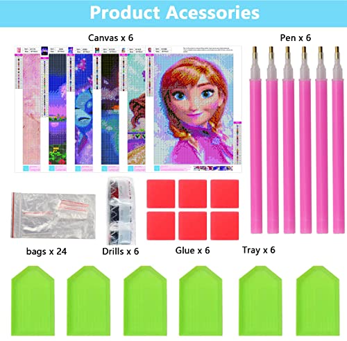 BOGVIAP Diamond Painting 6 Pack Diamond Art Sets Round Full Drill,Cartoon Diamond Painting 6 Pack,Perfect for Home Wall Decoration 12x16 Inch