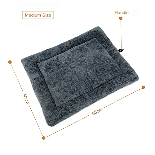 Long Plush Square Gray Dog Bed Cat Litter Kennel Soft Deep Sleep Keep Warm Pad Pet Supplies-S: 50x40cm