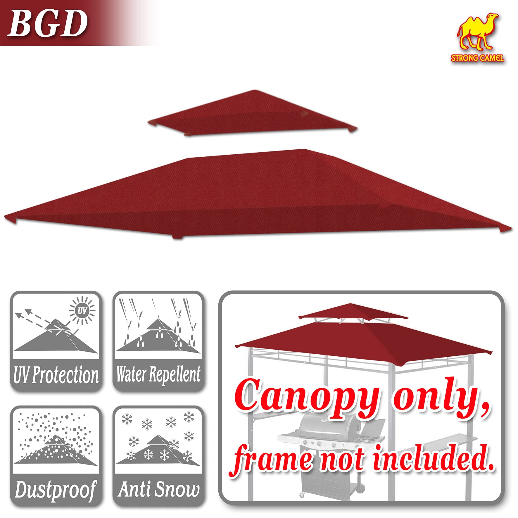 Strong Camel 5FT x 8FT Double Tiered Replacement Canopy Outdoor Grill BBQ Grill Gazebo Replacement Canopy Roof (Burgundy)