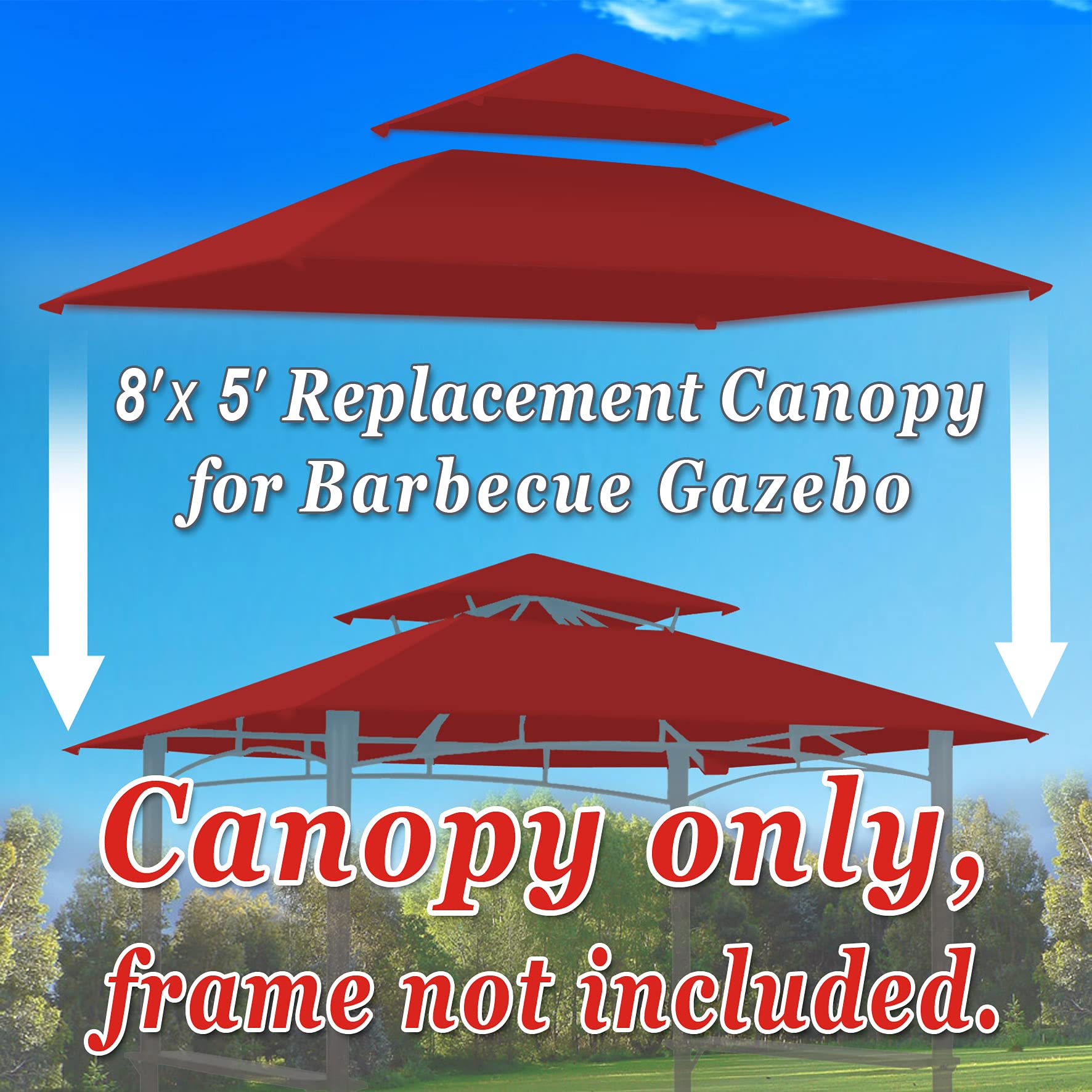 Strong Camel 5FT x 8FT Double Tiered Replacement Canopy Outdoor Grill BBQ Grill Gazebo Replacement Canopy Roof (Burgundy)