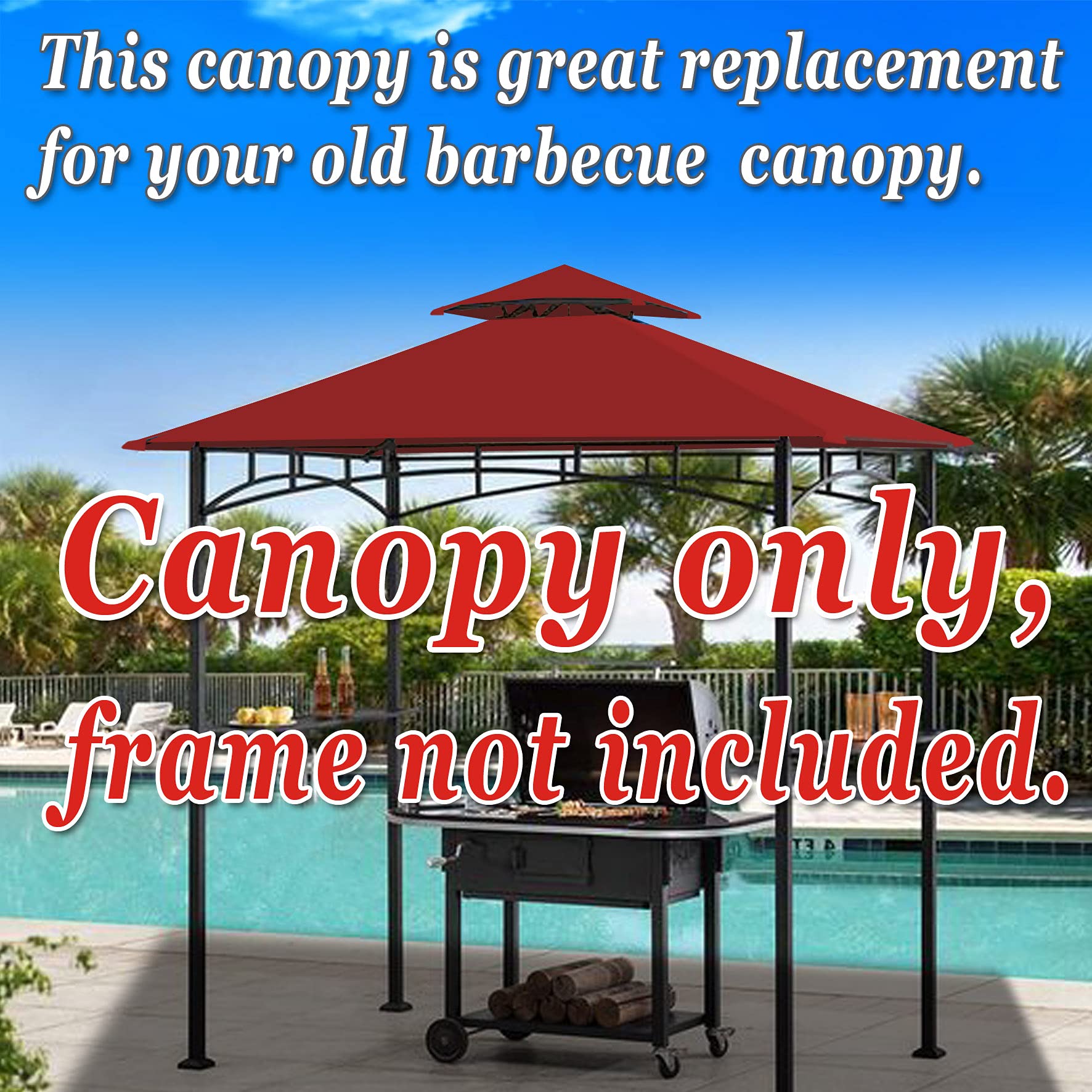 Strong Camel 5FT x 8FT Double Tiered Replacement Canopy Outdoor Grill BBQ Grill Gazebo Replacement Canopy Roof (Burgundy)