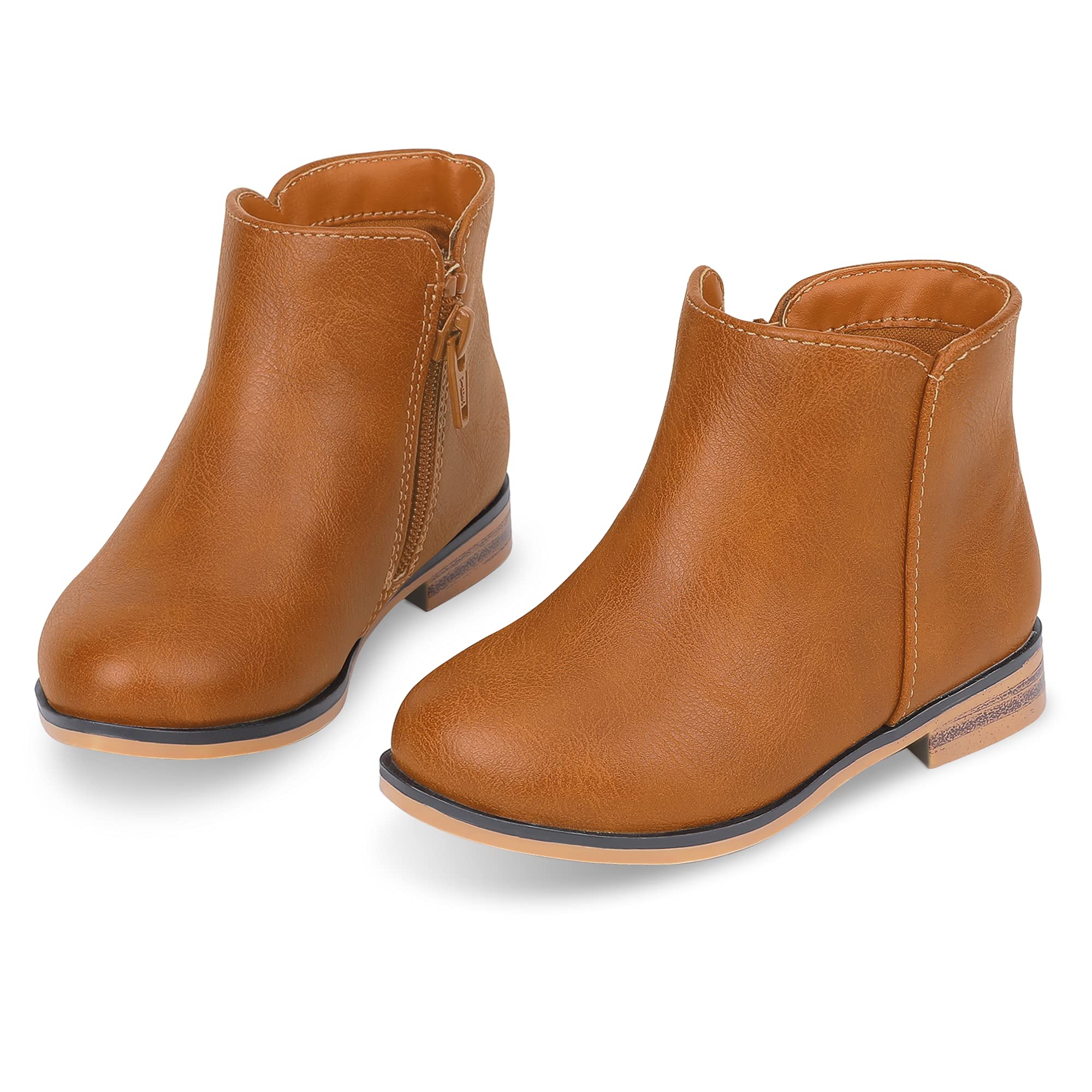 Fupoia Girls Boots Kids Ankle Boots for Girls Side Zipper Booties Fashion Girls Short Suede Low Heels Boots color brown size 8
