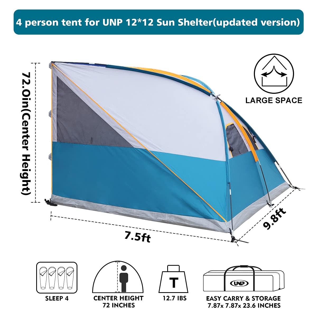 UNP Camping Tent | Canopy Side Tent for 10' x 10' Canopies Tent Easy Set Up Gazebo, Ocean Blue (Canopy/SHELTER NOT Included)