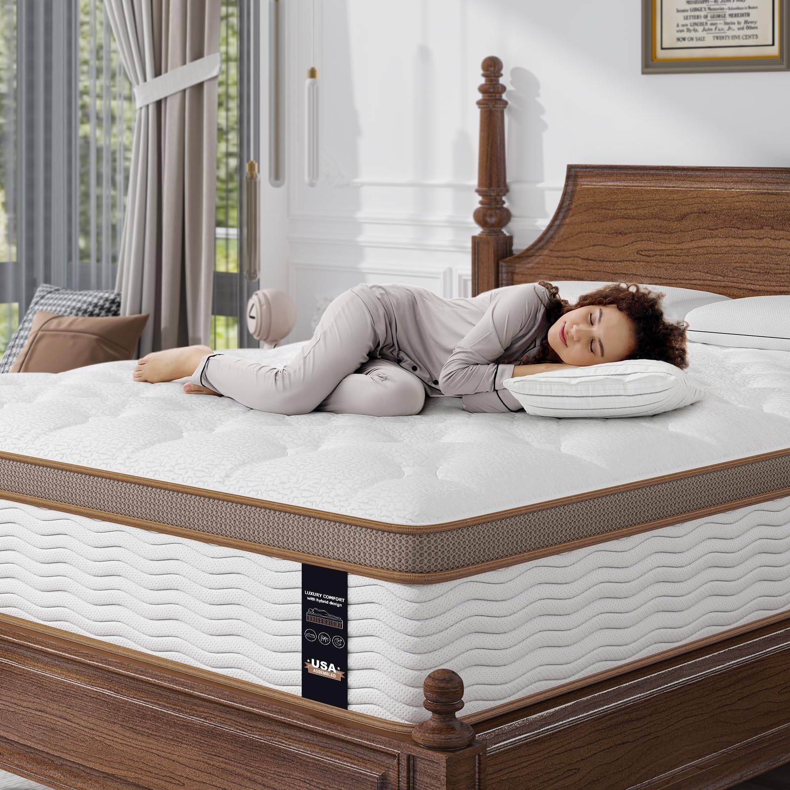Sleepmax Hybrid Mattress Full Size 8 Inch - Luxury 6-Layer Ergonomic Mattress for Back Pain Relief - Motion Isolation & Edge Support - Fiberglass Free, CertiPUR-US Certified