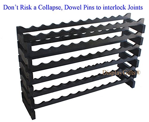 DisplayGifts Pine Wooden Wine Holder Stackable Modular Display Shelves Wine Rack Storage Stand Thick Wood Black 12 X 12 Rows 144 Slots
