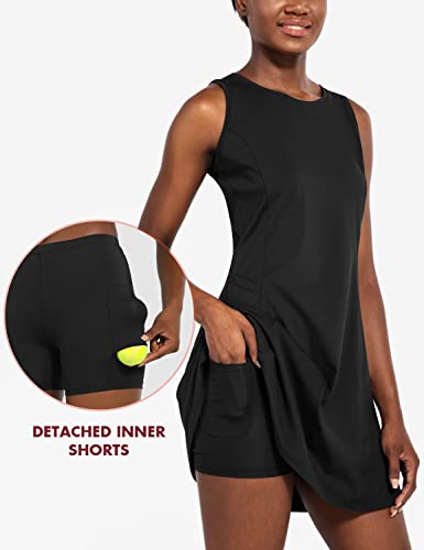 baleaf Women's Tennis Athletic Dress for Women Golf Dresses with Shorts Sleeveless 4 Pockets Active Workout Black S