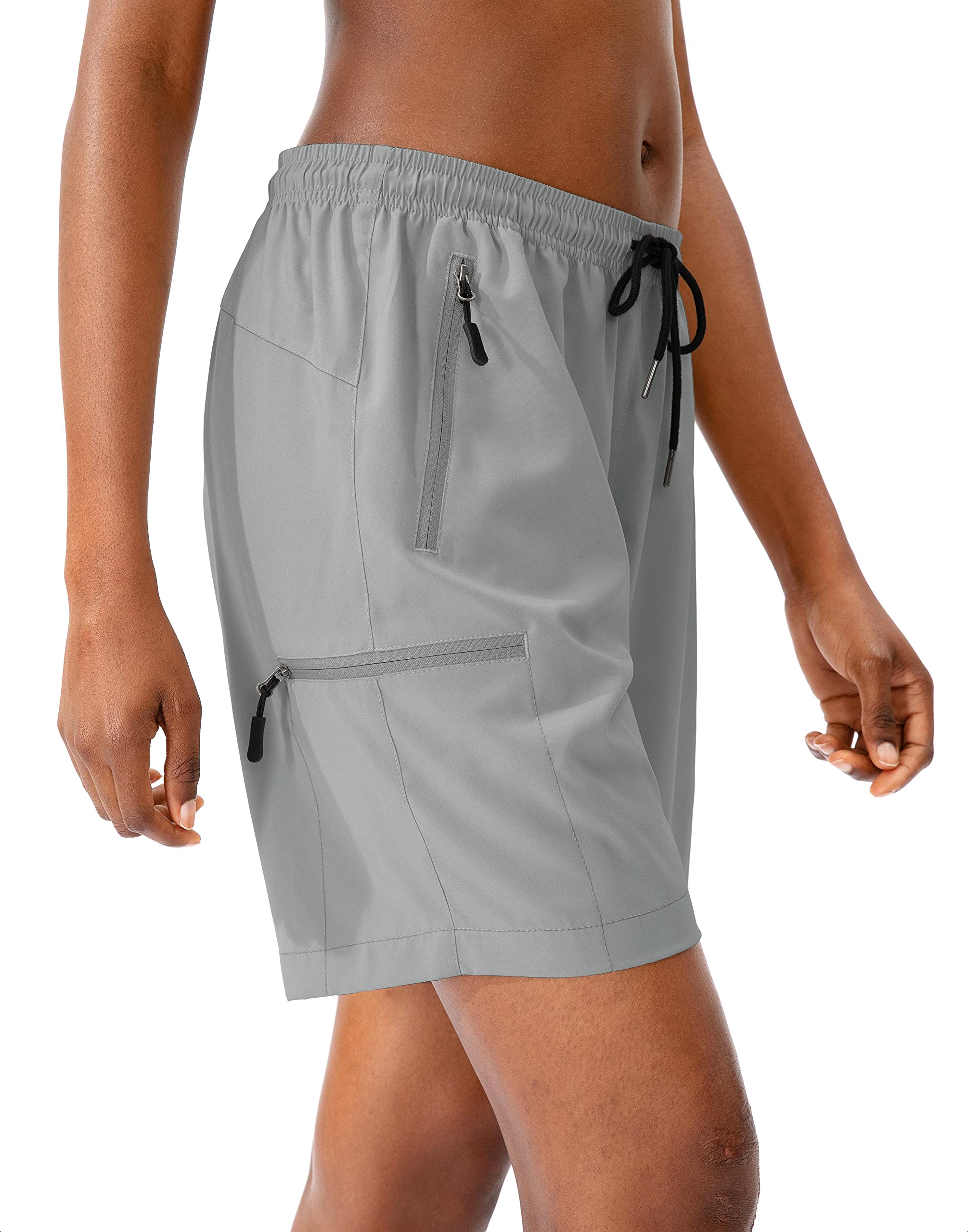 SANTINY Women's 5''/ 7''/9'' Hiking Cargo Shorts Quick Dry Lightweight Summer Shorts for Women Athletic Golf Zipper Pockets(Light Grey_L)