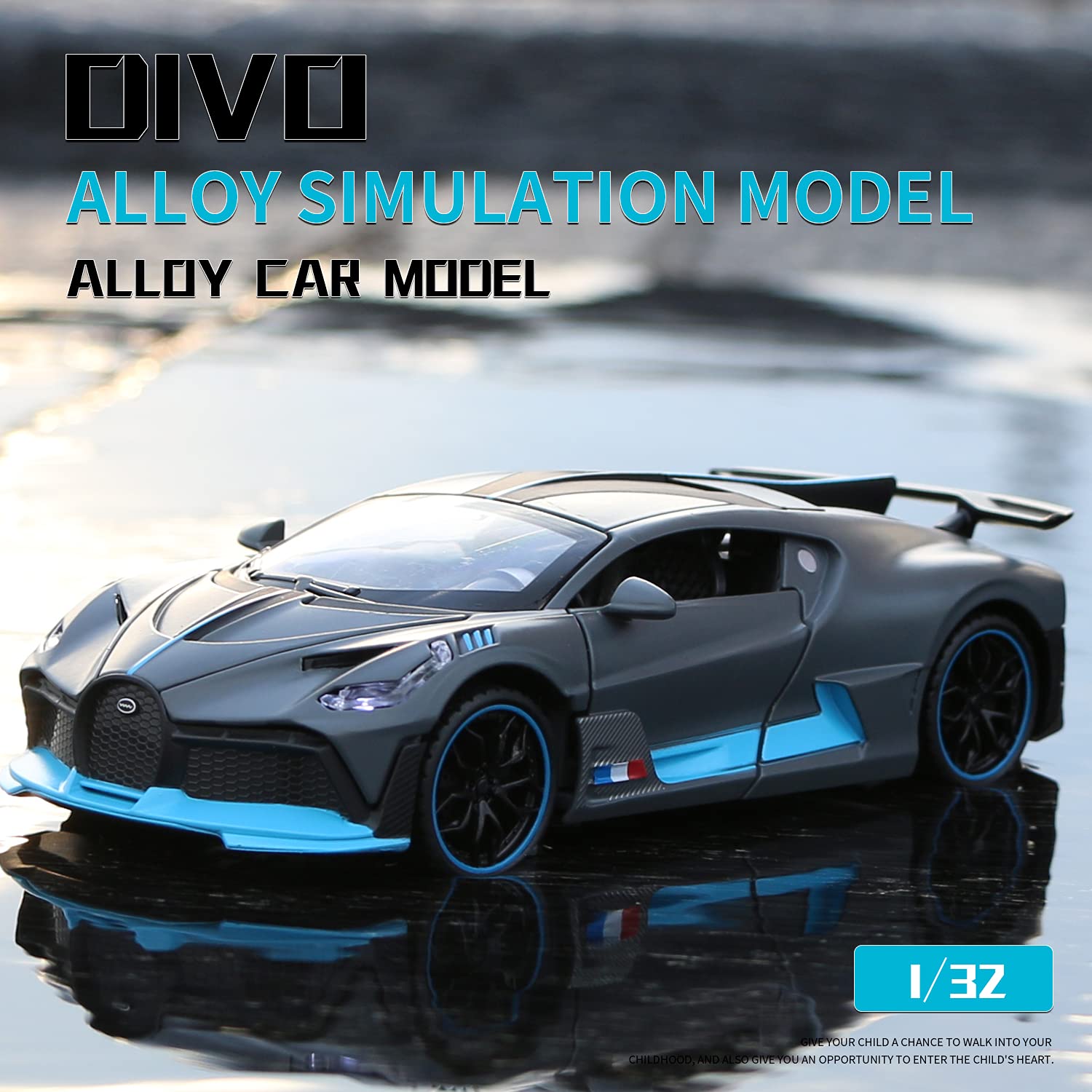 1:32 Bugatti Divo zinc Alloy Pull Back Car Diecast Electronic Toys with Lights and Music,Decorative,Mini Vehicles Toys for Kids,Boyfriend,Young Peoples Gift(Gray)