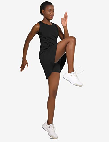 baleaf Women's Tennis Athletic Dress for Women Golf Dresses with Shorts Sleeveless 4 Pockets Active Workout Black S