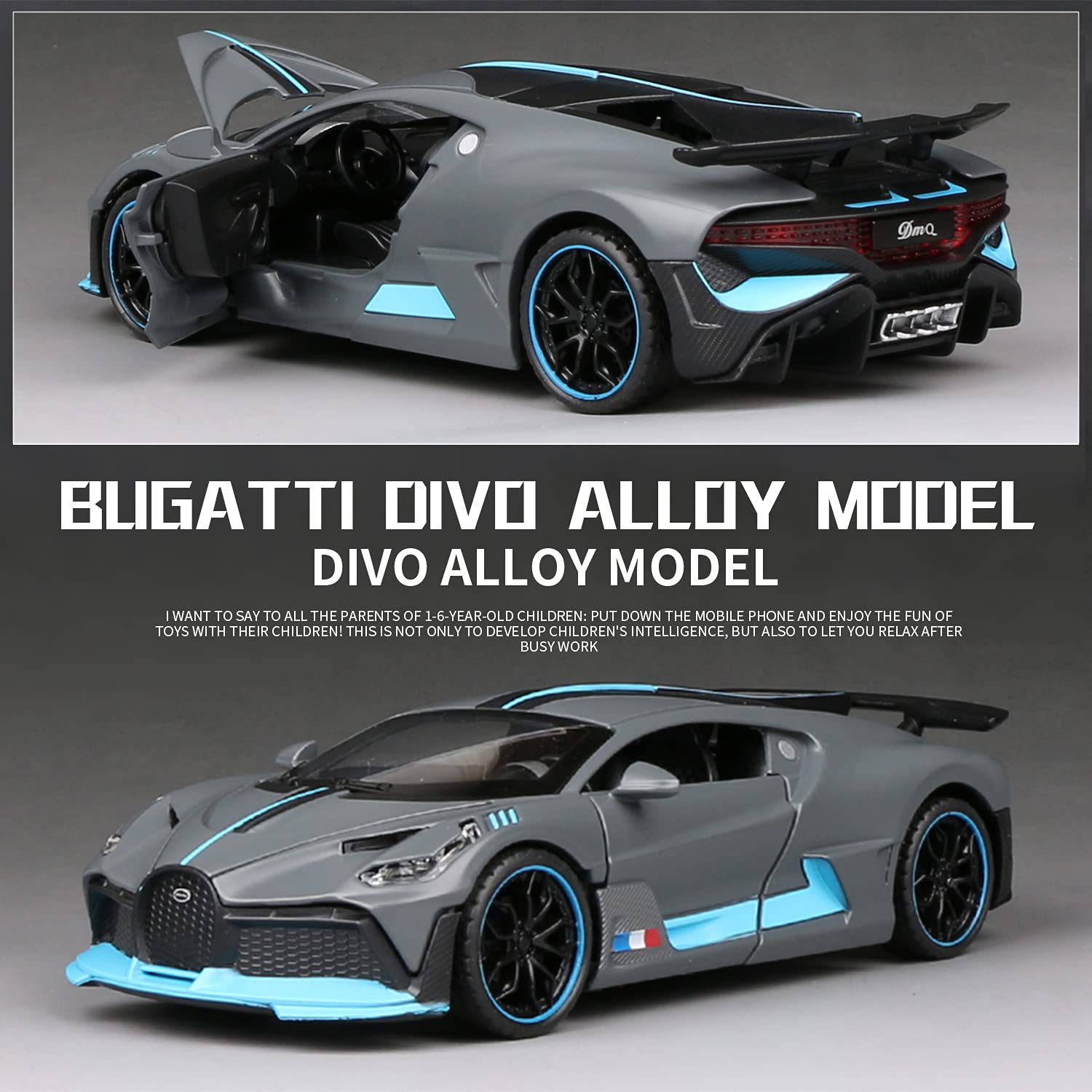 1:32 Bugatti Divo zinc Alloy Pull Back Car Diecast Electronic Toys with Lights and Music,Decorative,Mini Vehicles Toys for Kids,Boyfriend,Young Peoples Gift(Gray)