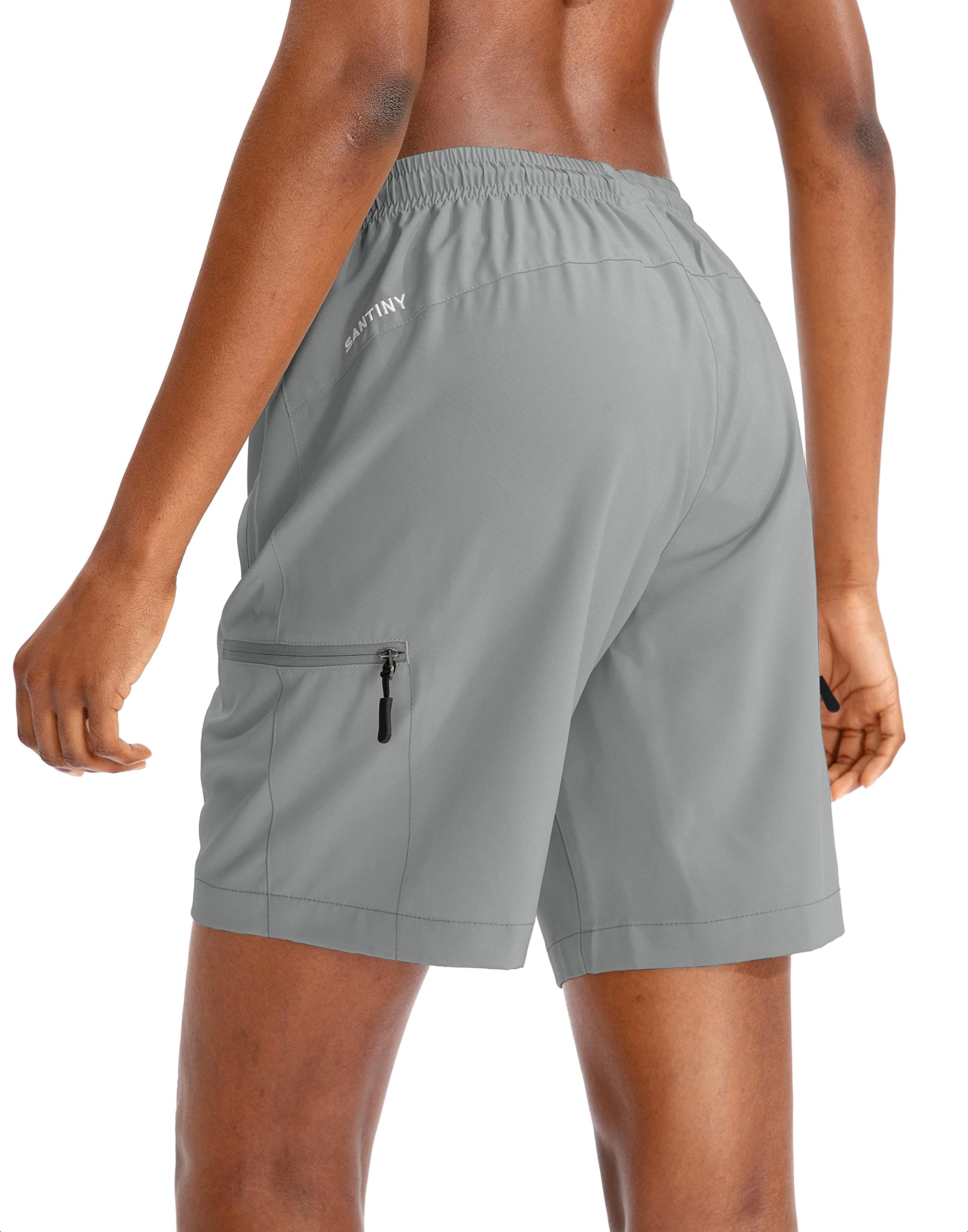 SANTINY Women's 5''/ 7''/9'' Hiking Cargo Shorts Quick Dry Lightweight Summer Shorts for Women Athletic Golf Zipper Pockets(Light Grey_L)
