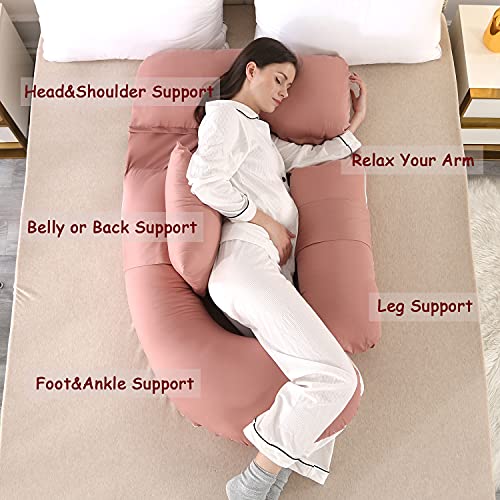 HINAPRAM Pregnancy Pillows for Sleeping Detachable U Shaped Full Body Pillow Maternity Pillows for Sleeping 55 inches Pregnancy Body Pillow with Cotton Cover(Pink)