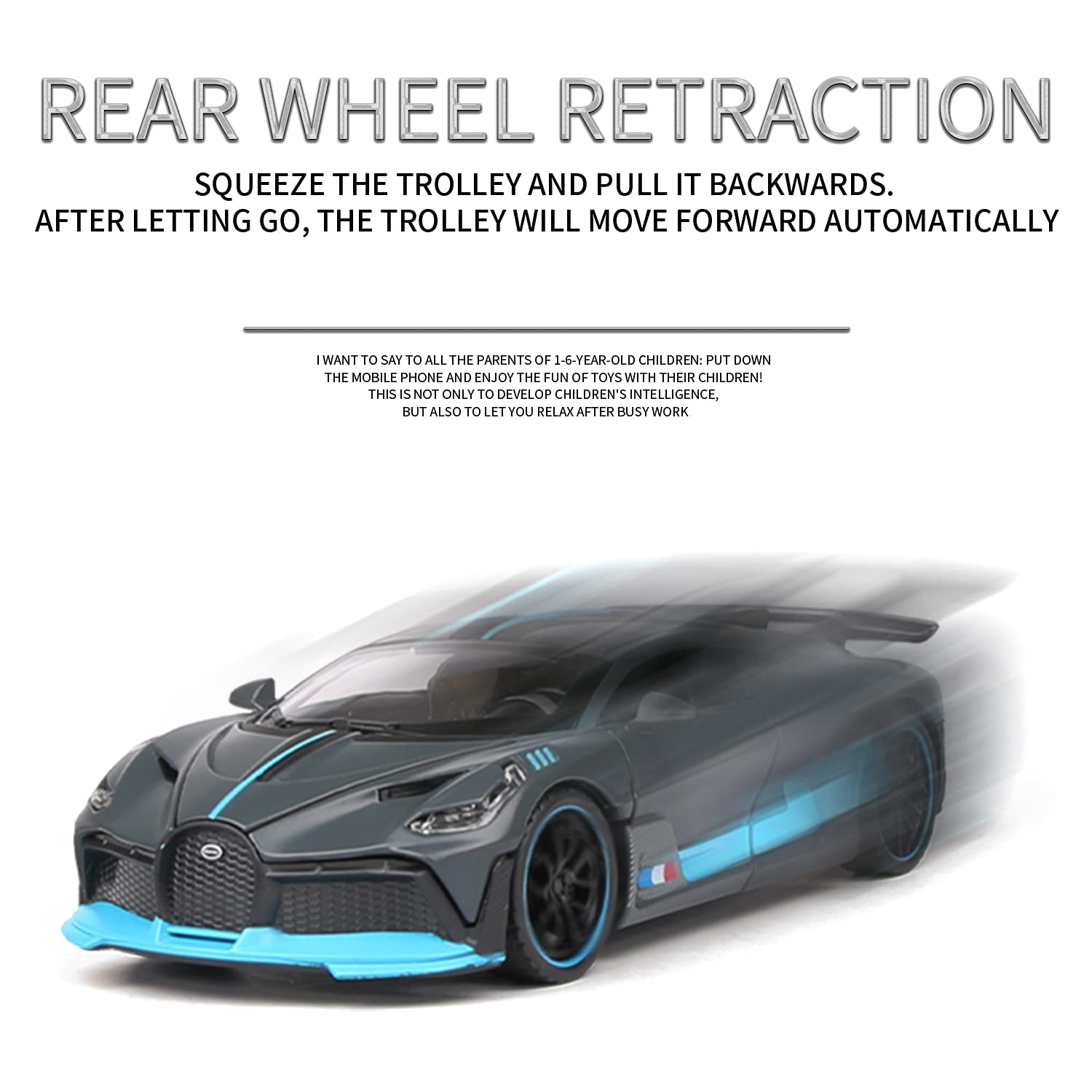 1:32 Bugatti Divo zinc Alloy Pull Back Car Diecast Electronic Toys with Lights and Music,Decorative,Mini Vehicles Toys for Kids,Boyfriend,Young Peoples Gift(Gray)