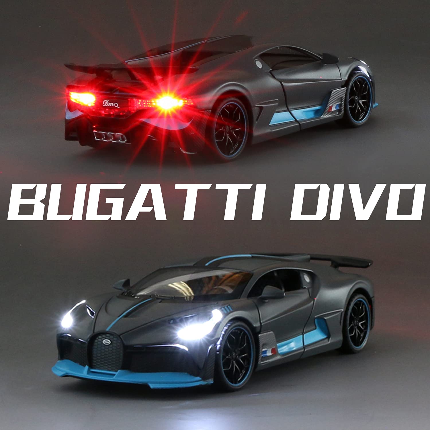 1:32 Bugatti Divo zinc Alloy Pull Back Car Diecast Electronic Toys with Lights and Music,Decorative,Mini Vehicles Toys for Kids,Boyfriend,Young Peoples Gift(Gray)