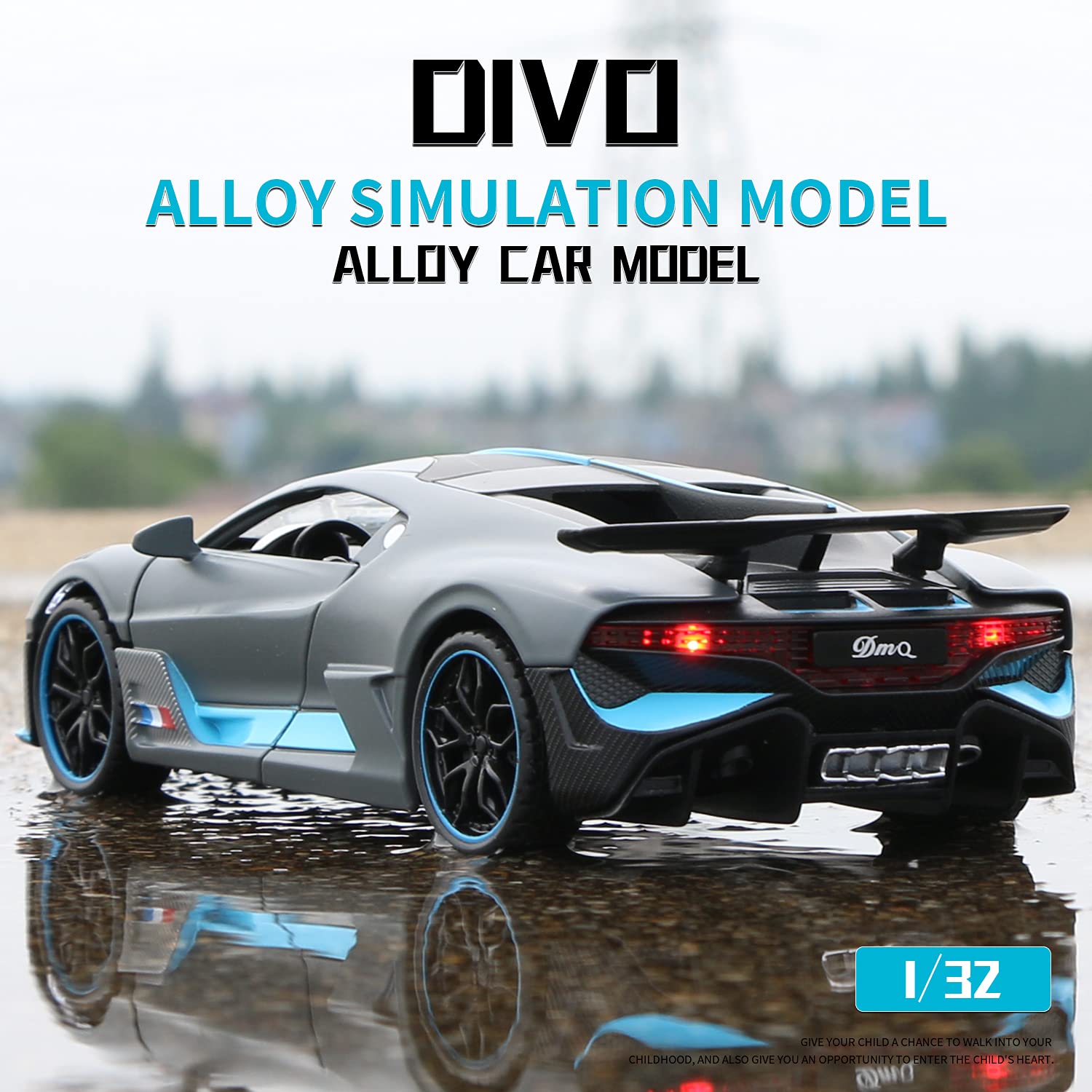 1:32 Bugatti Divo zinc Alloy Pull Back Car Diecast Electronic Toys with Lights and Music,Decorative,Mini Vehicles Toys for Kids,Boyfriend,Young Peoples Gift(Gray)
