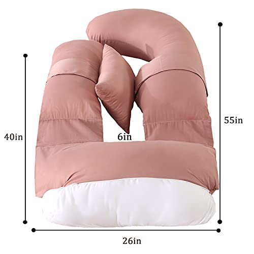HINAPRAM Pregnancy Pillows for Sleeping Detachable U Shaped Full Body Pillow Maternity Pillows for Sleeping 55 inches Pregnancy Body Pillow with Cotton Cover(Pink)