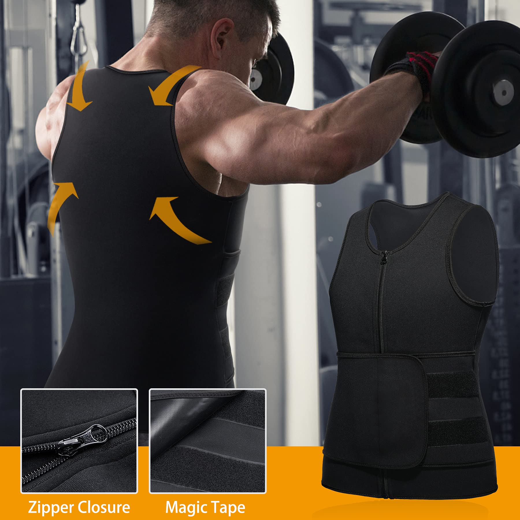 REDPAI 2 in 1 Waist Trainer for Men with Waist Trimmer Sweat Belt Tummy Control Neoprene Slimming Workout Vest Shaper (Black, Large)
