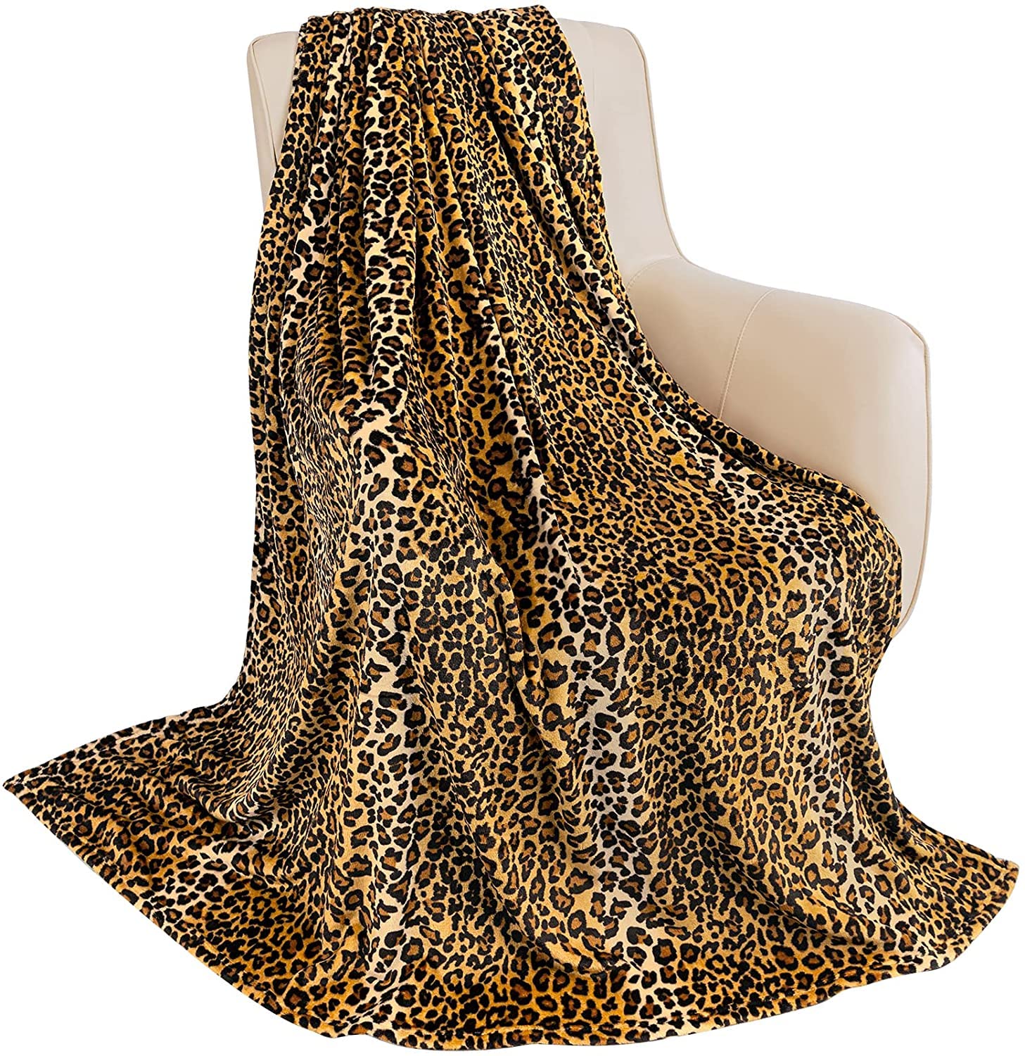 MACEVIA Flannel Fleece Twin Blanket for Couch, Leopard Print Blankets for Adult, Lightweight Cozy Soft Cheetah Blanket for Bed Sofa 260GSM, Suitable for All Seasons (Brown Leopard,60x80inches)