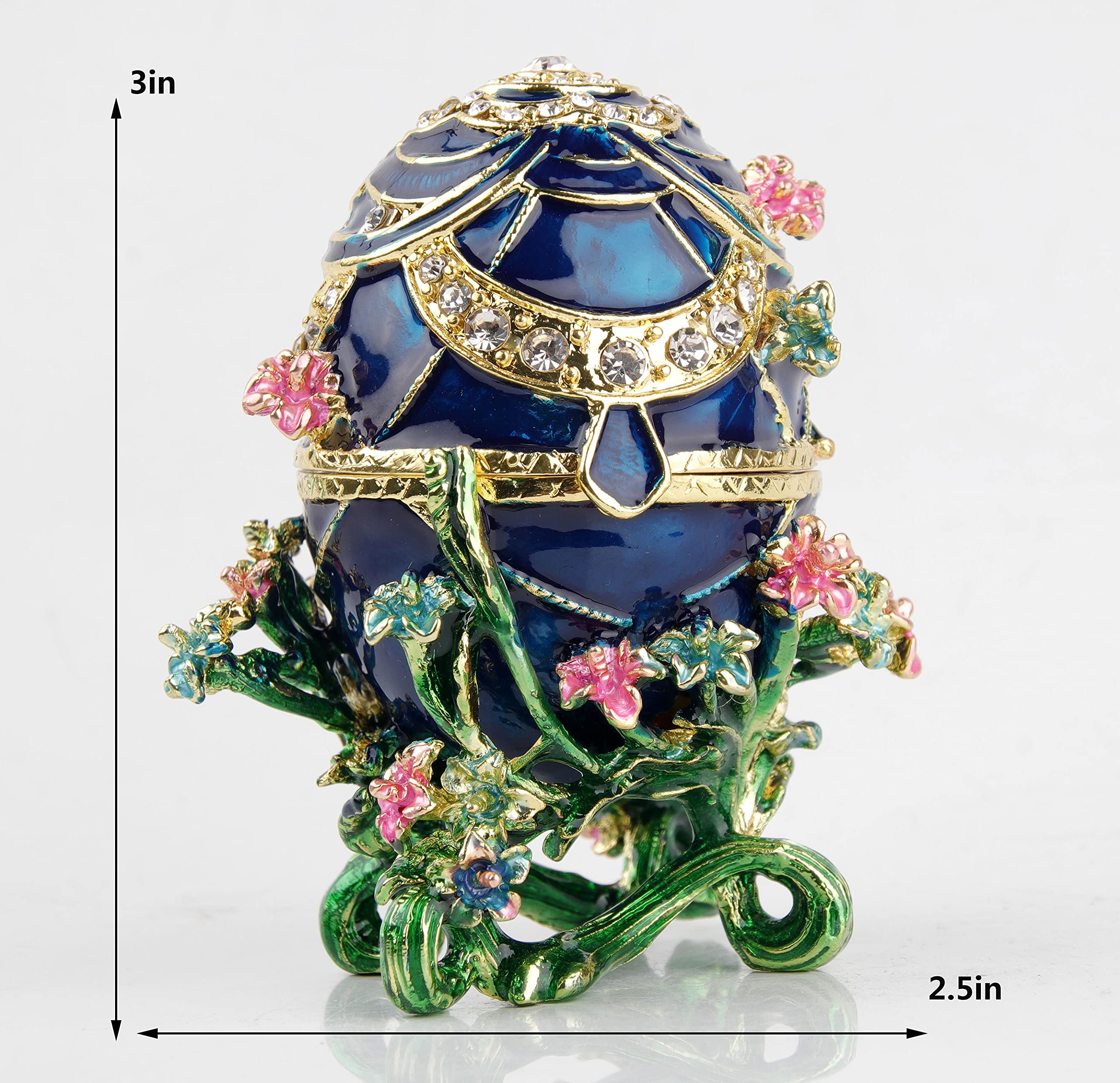 SEVENBEES Hand-Painted Flower Faberge Egg Trinket Box Hinged with Rich Enamel and Sparkling Rhinestones Jewelry Boxes Gift for Home Decor
