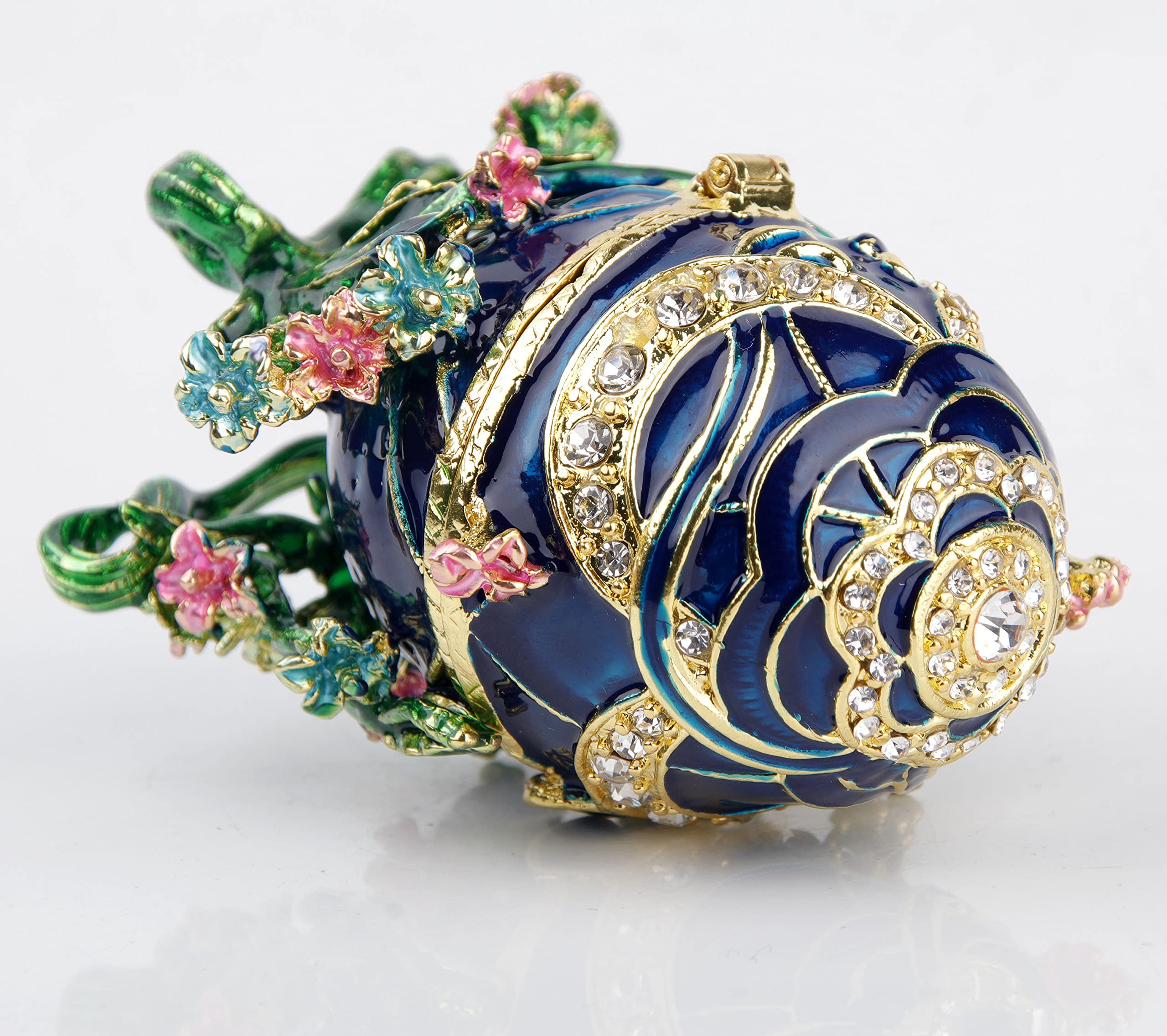 SEVENBEES Hand-Painted Flower Faberge Egg Trinket Box Hinged with Rich Enamel and Sparkling Rhinestones Jewelry Boxes Gift for Home Decor