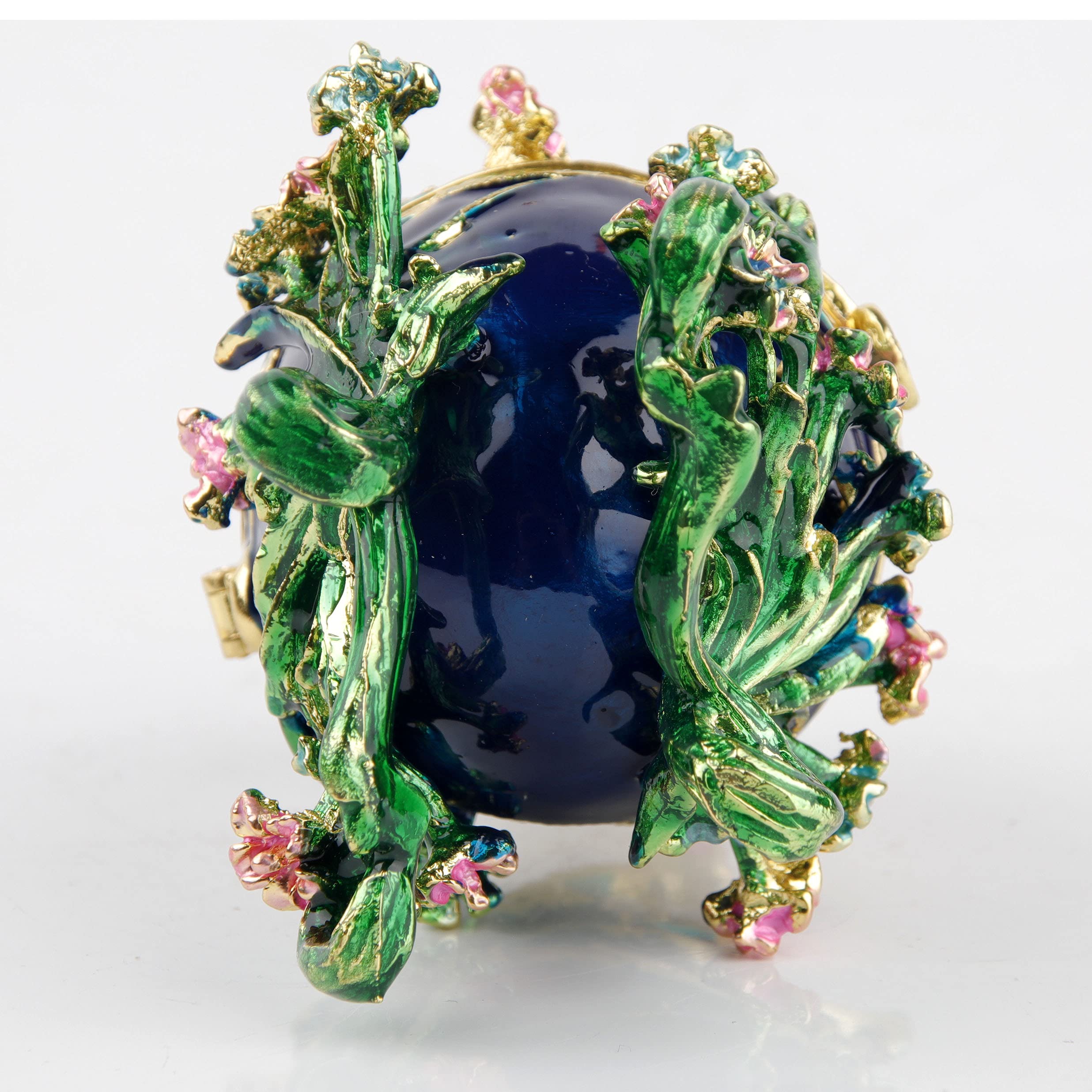 SEVENBEES Hand-Painted Flower Faberge Egg Trinket Box Hinged with Rich Enamel and Sparkling Rhinestones Jewelry Boxes Gift for Home Decor