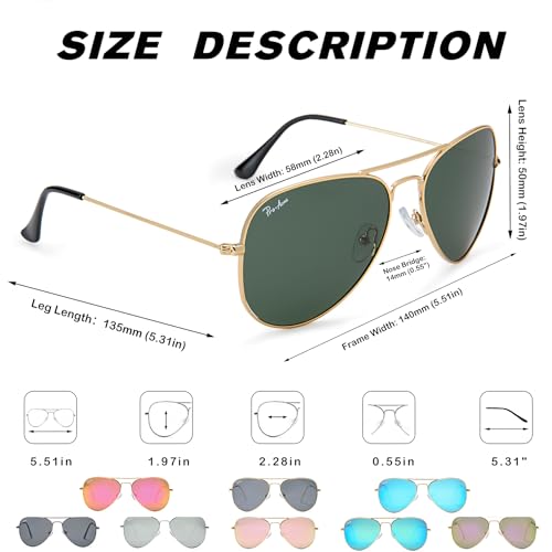 Pro Acme Classic Polarized Aviator Sunglasses for Women Men, Driving Sun Glasses Polarized Lens Lightweight Metal Pilot Frame UV400 Protection (Gold | G15 Green Lens | With Logo)