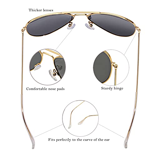 Pro Acme Classic Polarized Aviator Sunglasses for Women Men, Driving Sun Glasses Polarized Lens Lightweight Metal Pilot Frame UV400 Protection (Gold | G15 Green Lens | With Logo)