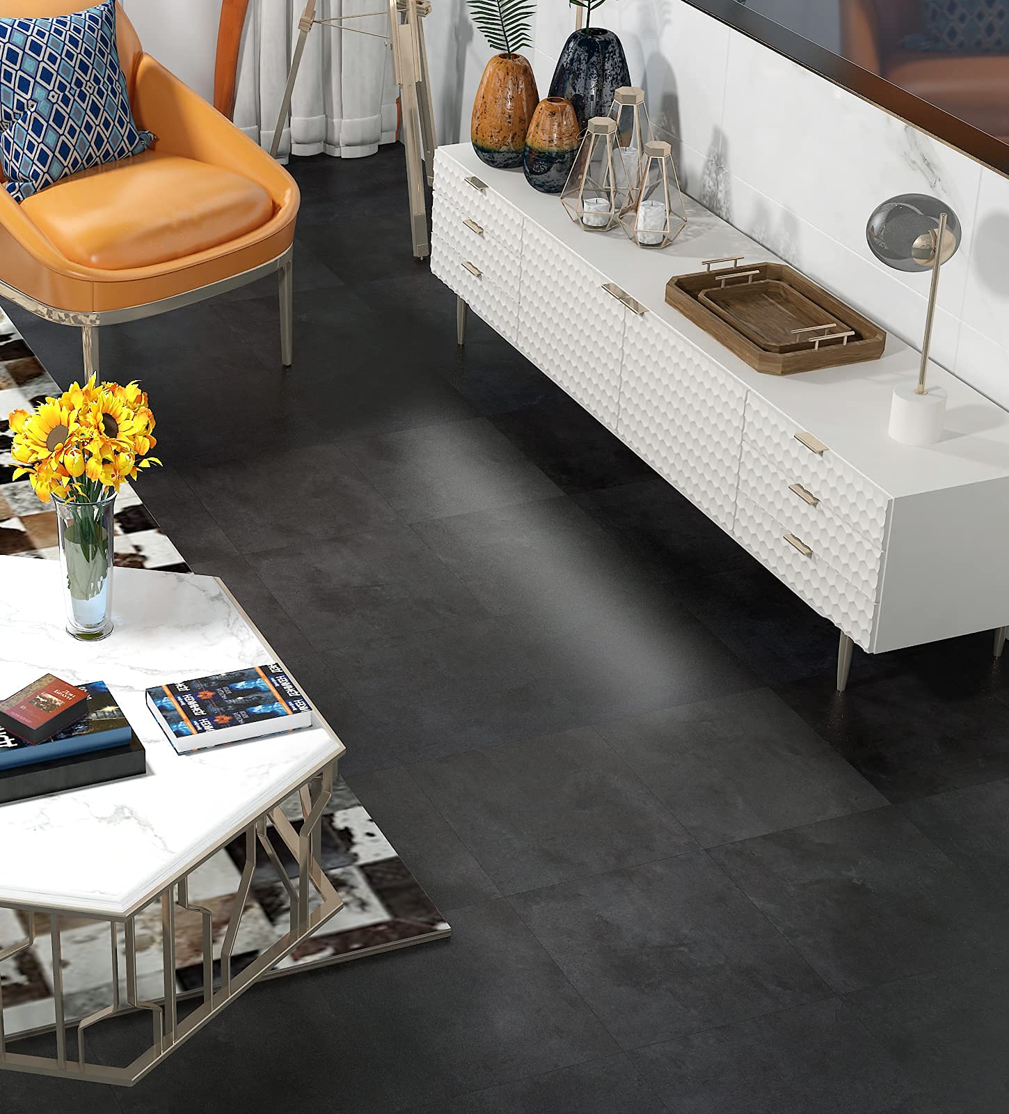 Livelynine 16-Pack Retro Peel and Stick Floor Tile Concrete Slate Gray Vinyl Flooring Stick on Floor Tiles for Bathroom Kitchen Bedroom Waterproof Removable Sticky Laminate Flooring Sheets 12X12 Inch