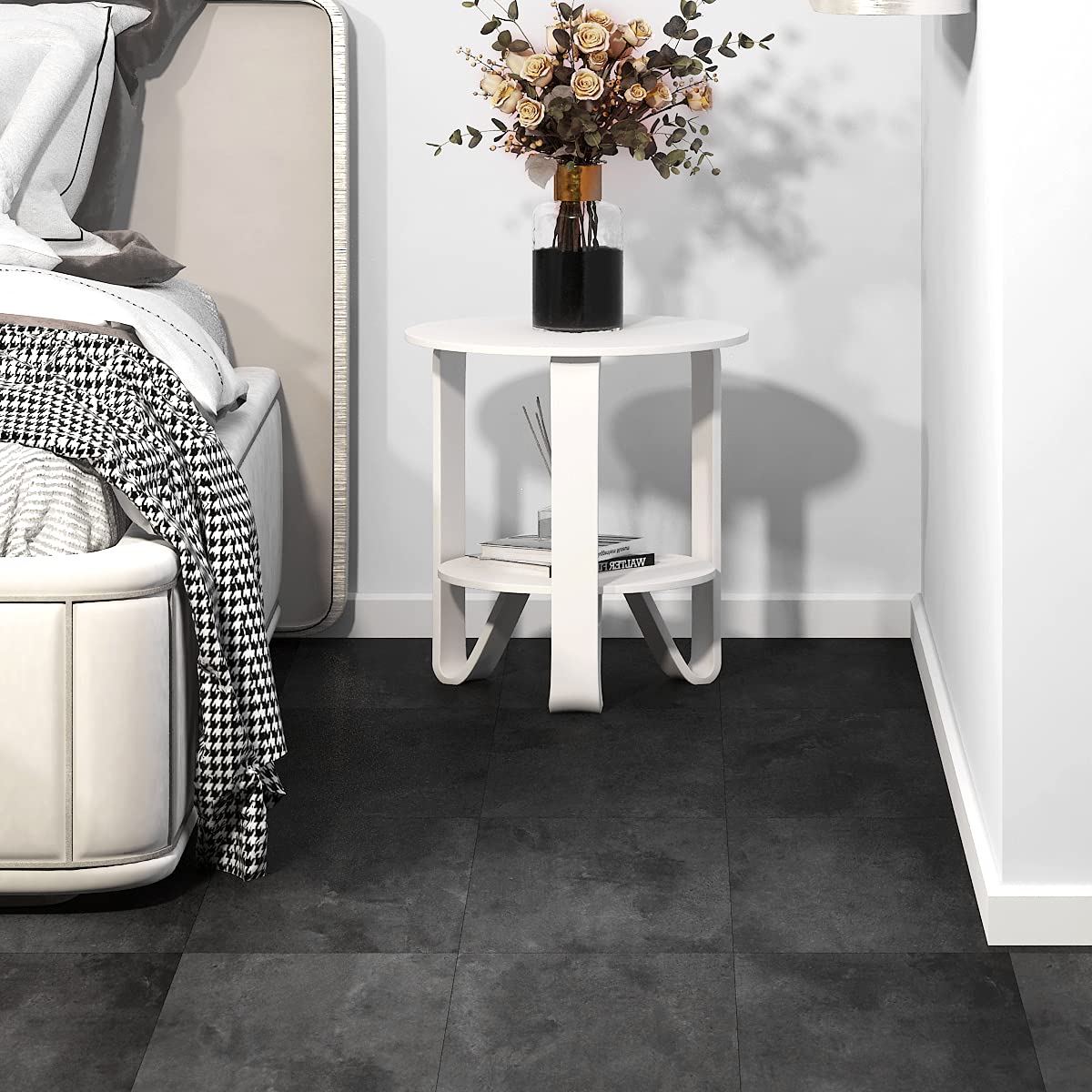 Livelynine 16-Pack Retro Peel and Stick Floor Tile Concrete Slate Gray Vinyl Flooring Stick on Floor Tiles for Bathroom Kitchen Bedroom Waterproof Removable Sticky Laminate Flooring Sheets 12X12 Inch