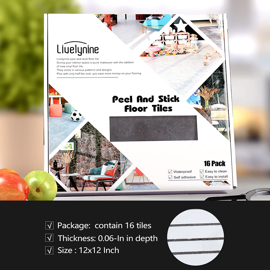 Livelynine 16-Pack Retro Peel and Stick Floor Tile Concrete Slate Gray Vinyl Flooring Stick on Floor Tiles for Bathroom Kitchen Bedroom Waterproof Removable Sticky Laminate Flooring Sheets 12X12 Inch