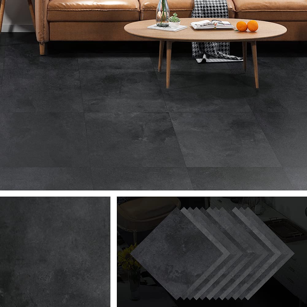 Livelynine 16-Pack Retro Peel and Stick Floor Tile Concrete Slate Gray Vinyl Flooring Stick on Floor Tiles for Bathroom Kitchen Bedroom Waterproof Removable Sticky Laminate Flooring Sheets 12X12 Inch
