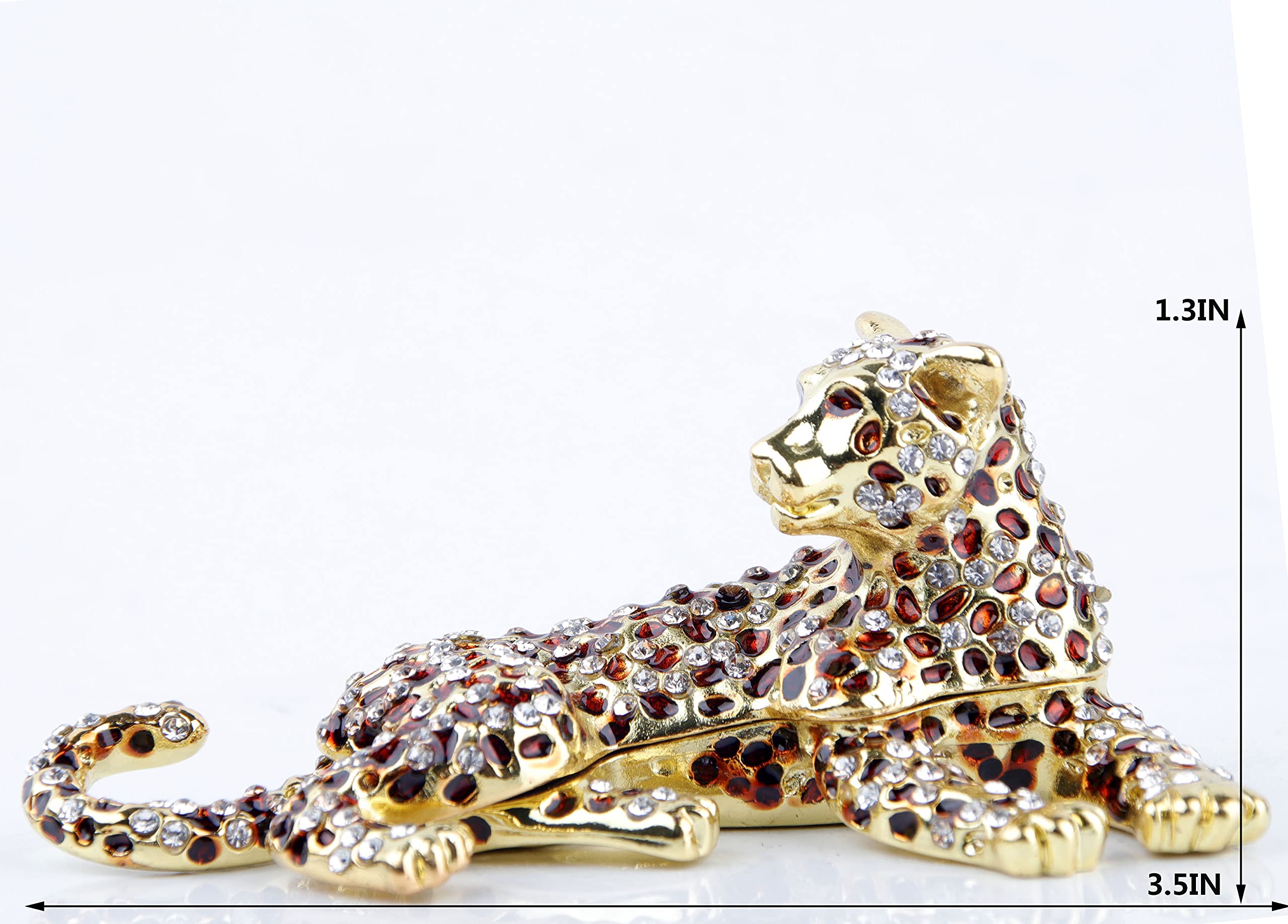 SEVENBEES 24K Golden Leopard Jewelry Trinket Boxes Hinged Hand Painted Enameled Leopard Figurine Gift