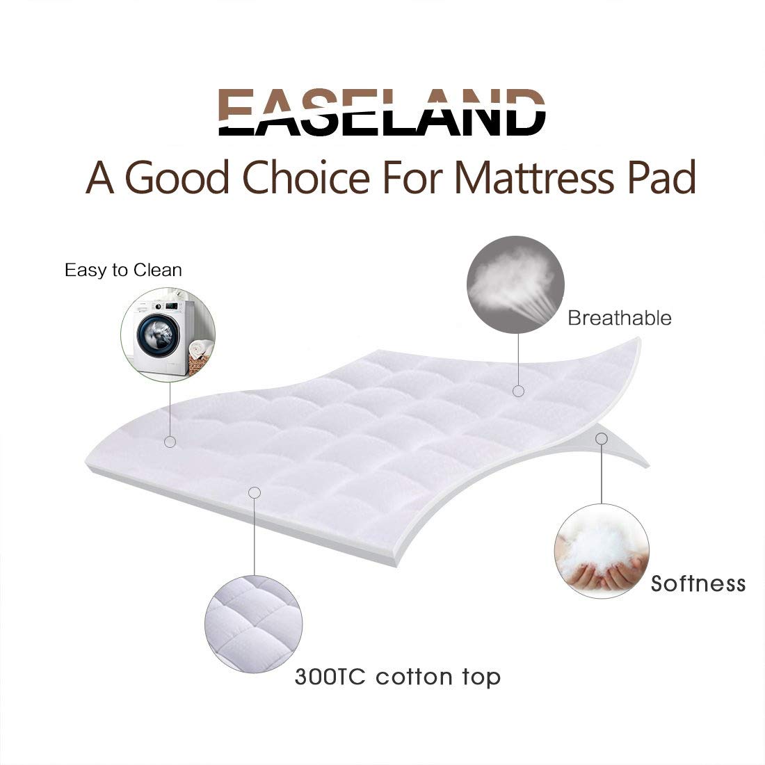 EASELAND RV King Mattress Pad Pillow Top Mattress Cover Quilted Fitted Mattress Protector Cotton Top 8-21" Deep Pocket Cooling Mattress Topper (72x80 Inches, White)