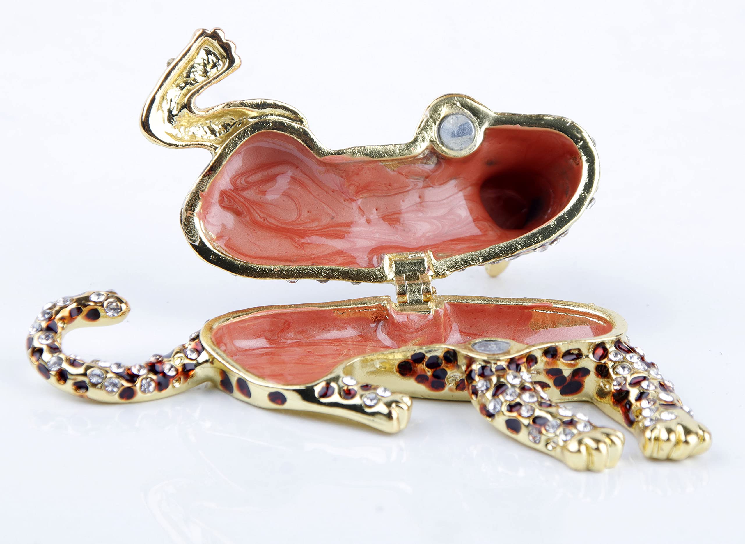 SEVENBEES 24K Golden Leopard Jewelry Trinket Boxes Hinged Hand Painted Enameled Leopard Figurine Gift