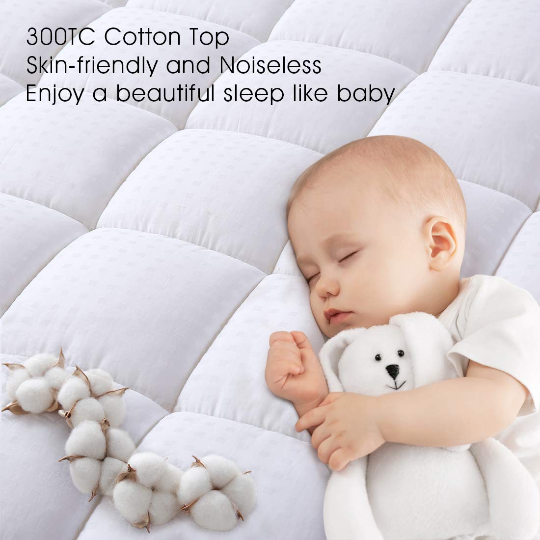EASELAND RV King Mattress Pad Pillow Top Mattress Cover Quilted Fitted Mattress Protector Cotton Top 8-21" Deep Pocket Cooling Mattress Topper (72x80 Inches, White)