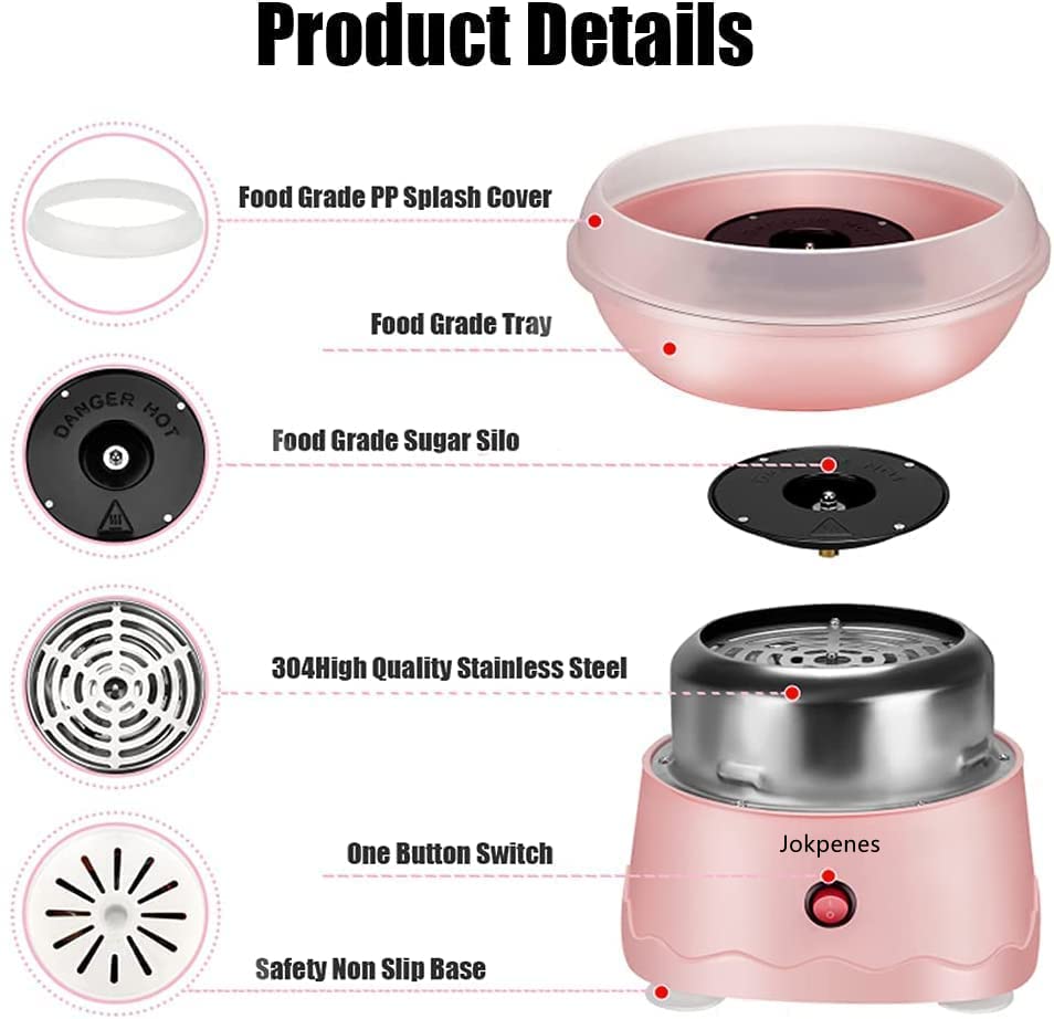 Jokpenes Cotton Candy Machine for Kids,Portable Mini Electric Cotton Candy Maker with 10 Reusable Cottons Candy Cones & Sugar Scoop for Birthday Family Party