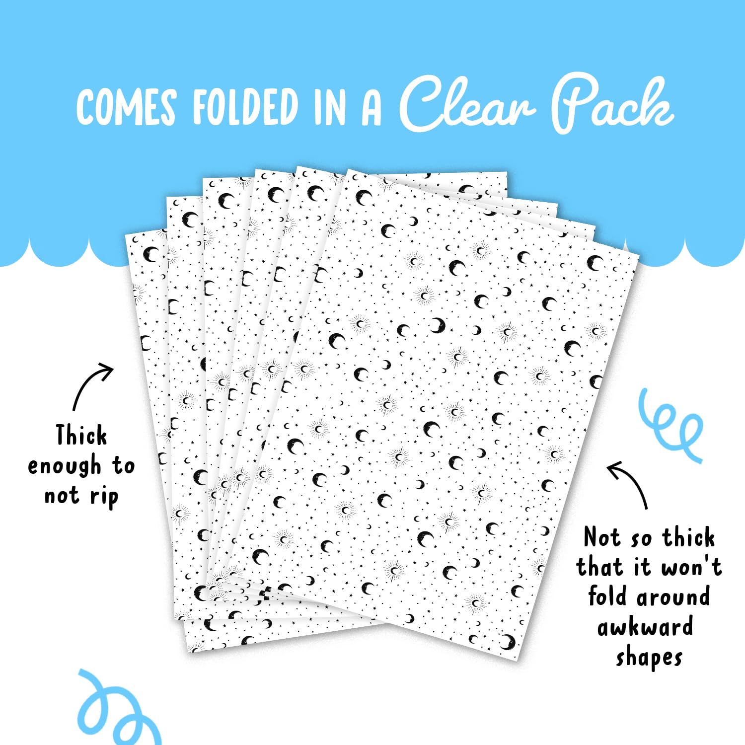 CENTRAL 23 - White Wrapping Paper - 6 Sheets of Monochrome Gift Wrap - Moons and Stars - Birthday Wrap for Her - Birthday Wrapping Paper for Men and Women - Recyclable