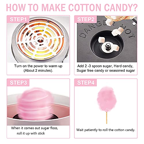 Jokpenes Cotton Candy Machine for Kids,Portable Mini Electric Cotton Candy Maker with 10 Reusable Cottons Candy Cones & Sugar Scoop for Birthday Family Party