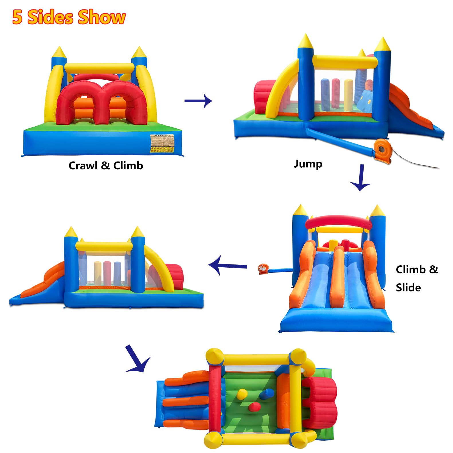 HuaKastro 16.3x7.2FT Kids Inflatable Obstacle Bounce House with Dual Racing Slides, Crawl Tunnels, Climbing, Obstacles, Jumping All in One Castle Great for Children's Outdoor Party - with Blower