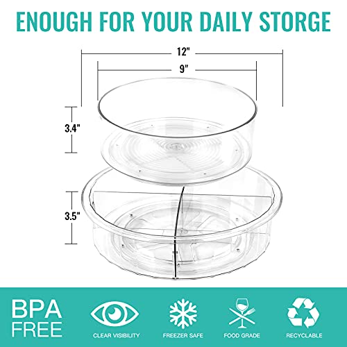 LITPRIN Lazy Susan Turntable Cabinet Organizer, Kitchen Pantry Organization and Storage with Dividers for Cabinet, Pantry, Fridge, Countertop, Kitchen, Vanity, 2 Pack(12"&9")