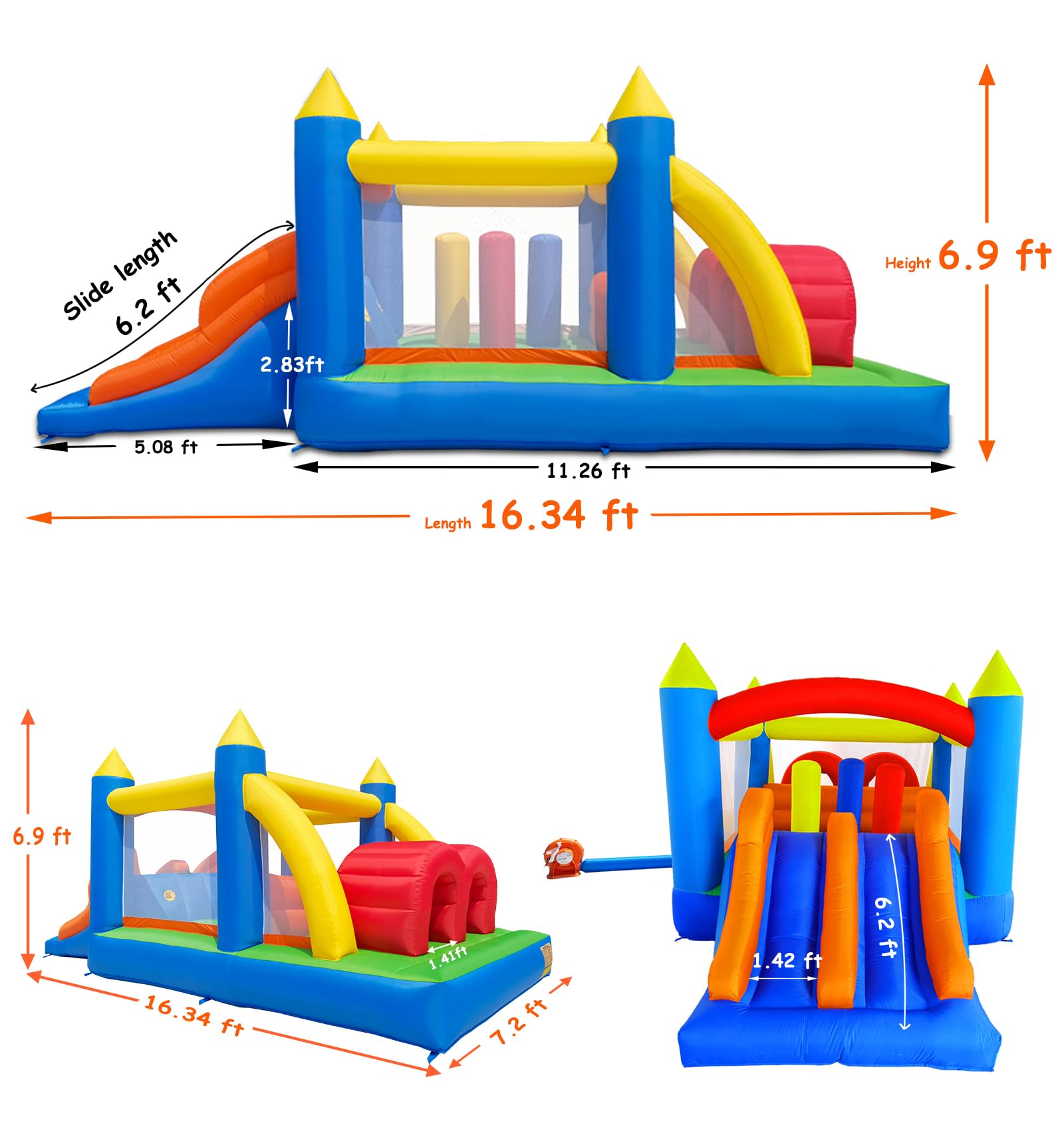 HuaKastro 16.3x7.2FT Kids Inflatable Obstacle Bounce House with Dual Racing Slides, Crawl Tunnels, Climbing, Obstacles, Jumping All in One Castle Great for Children's Outdoor Party - with Blower