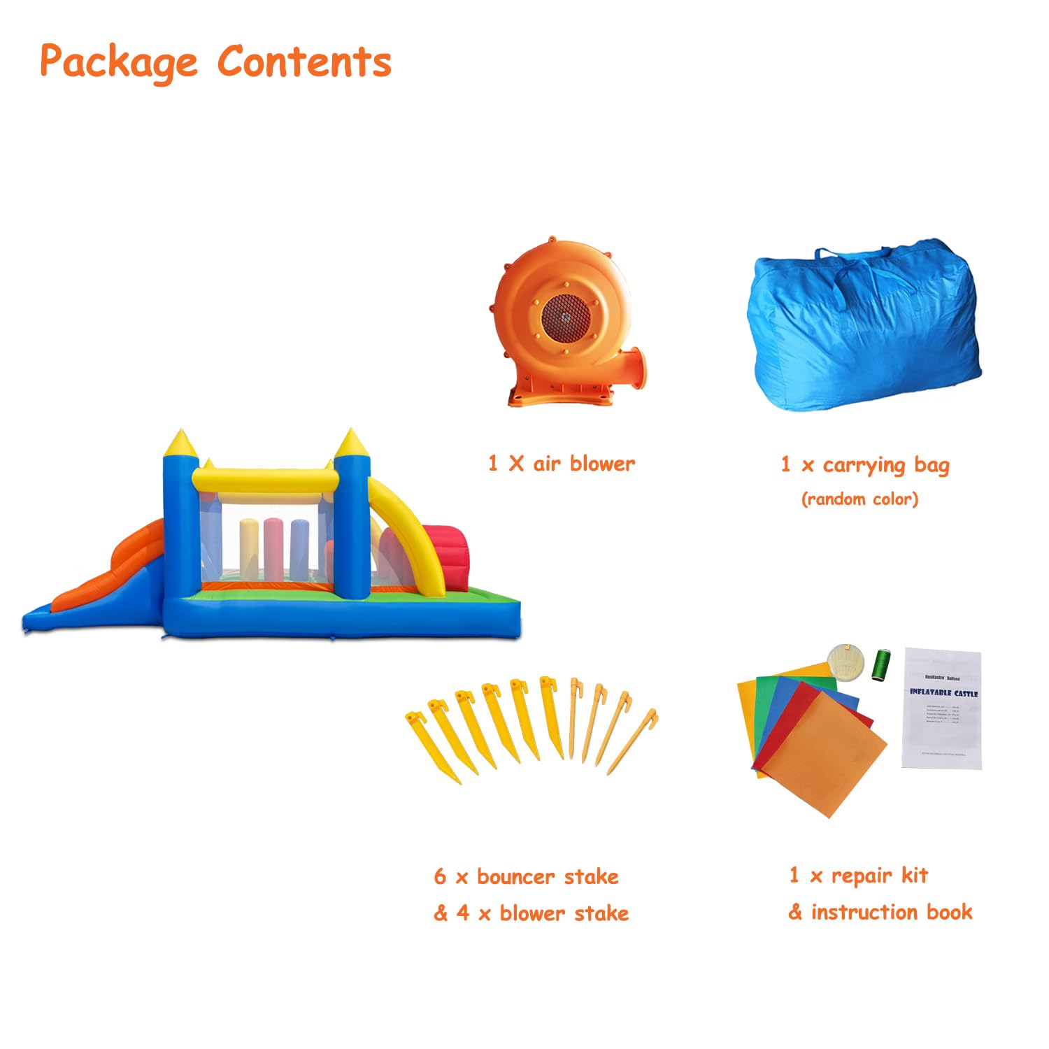 HuaKastro 16.3x7.2FT Kids Inflatable Obstacle Bounce House with Dual Racing Slides, Crawl Tunnels, Climbing, Obstacles, Jumping All in One Castle Great for Children's Outdoor Party - with Blower