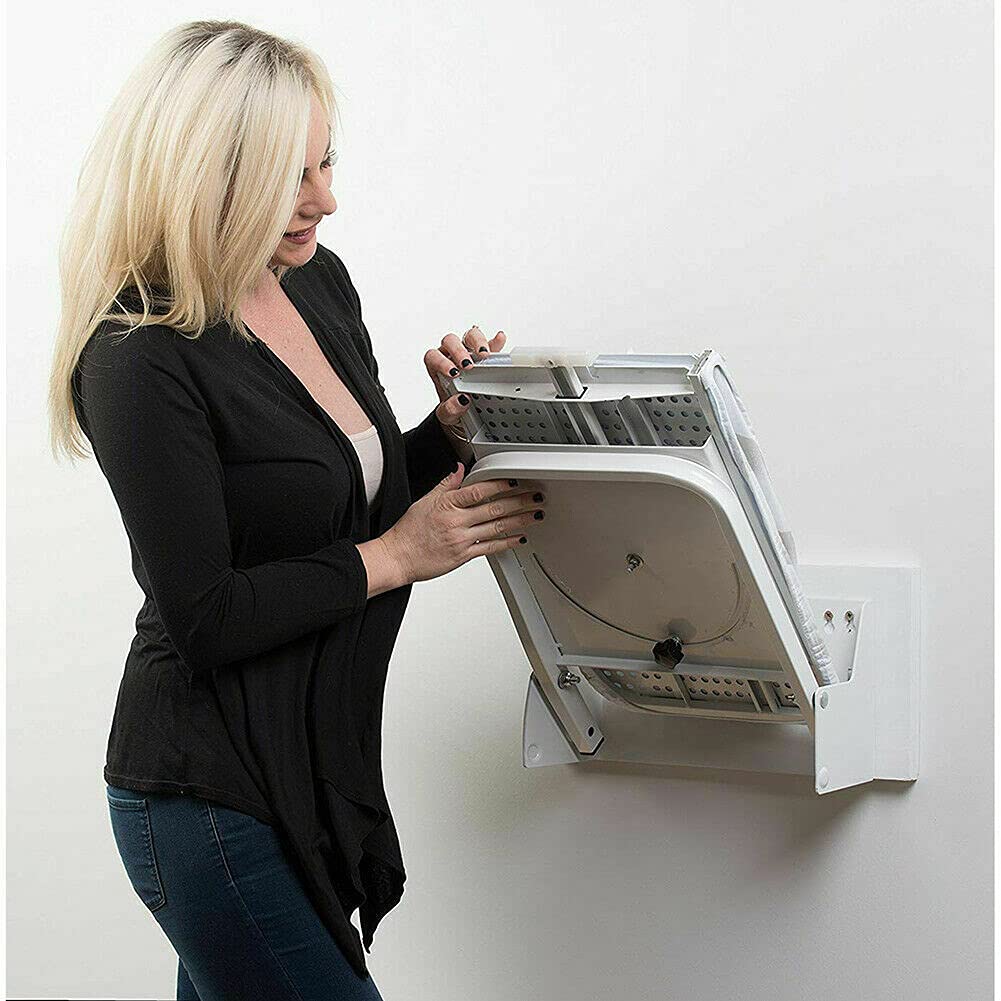 Wall-Mounted Space Saving Iron Board, Ironing Board with Turning Mechanism White Swivel Style 180° Rotation Flap Folding Ironing Board Built-in Cabinet with Cover