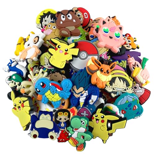 Cynically Happy - Shoe Charms, 50 Piece Assorted Set of Cute Charms for Bracelets and Shoes, Durable PVC Shoe Accessories, Unisex Clog and Shoe Decoration Charms, Animated Charm Set